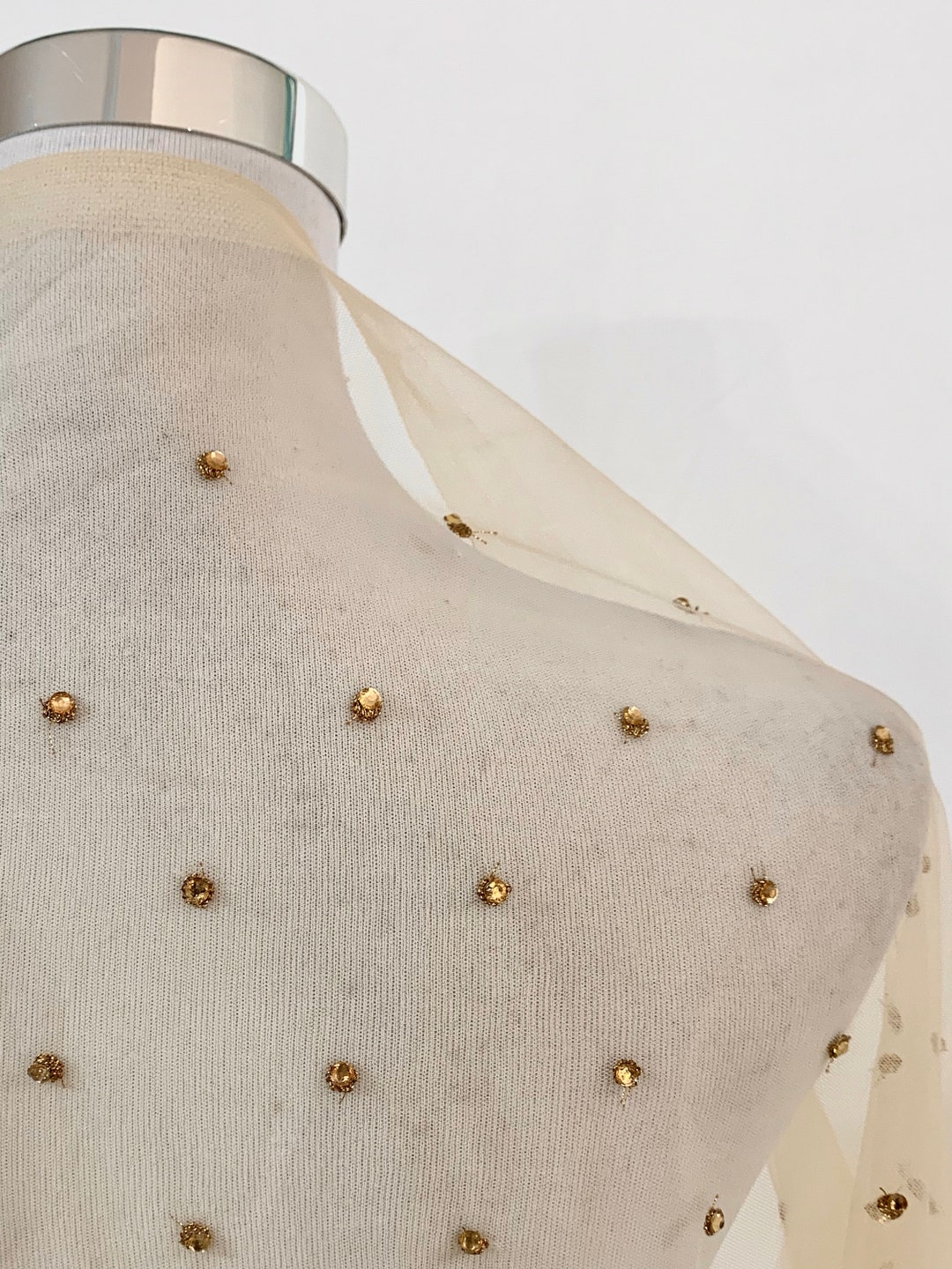 Golden Tulle Fabric, Polka Dot Tulle Fabric, Golden Rhinestone Polka ...