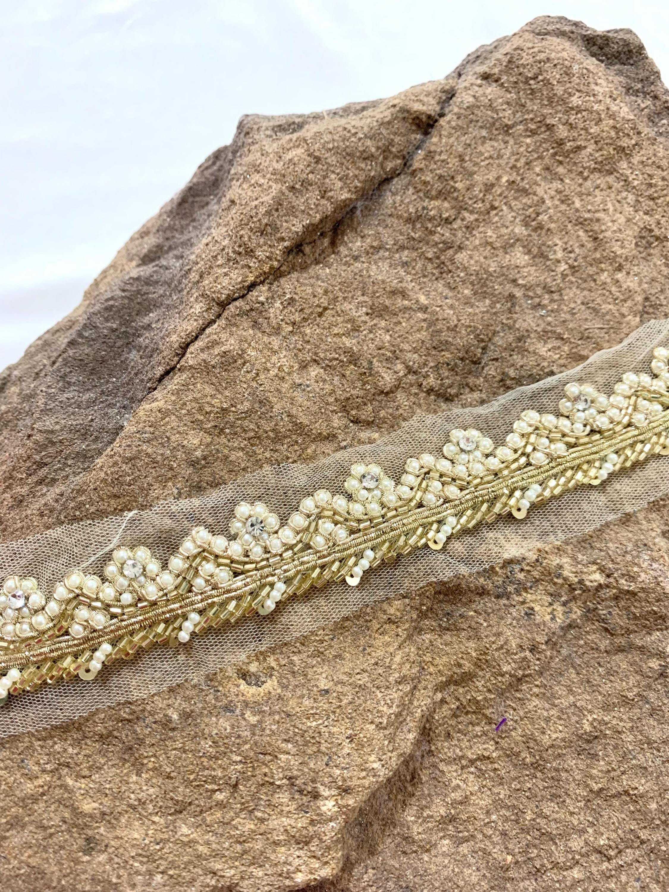 Golden Formal Trim, Hand Embroidered Designer Trim, Evening Wear Border ...