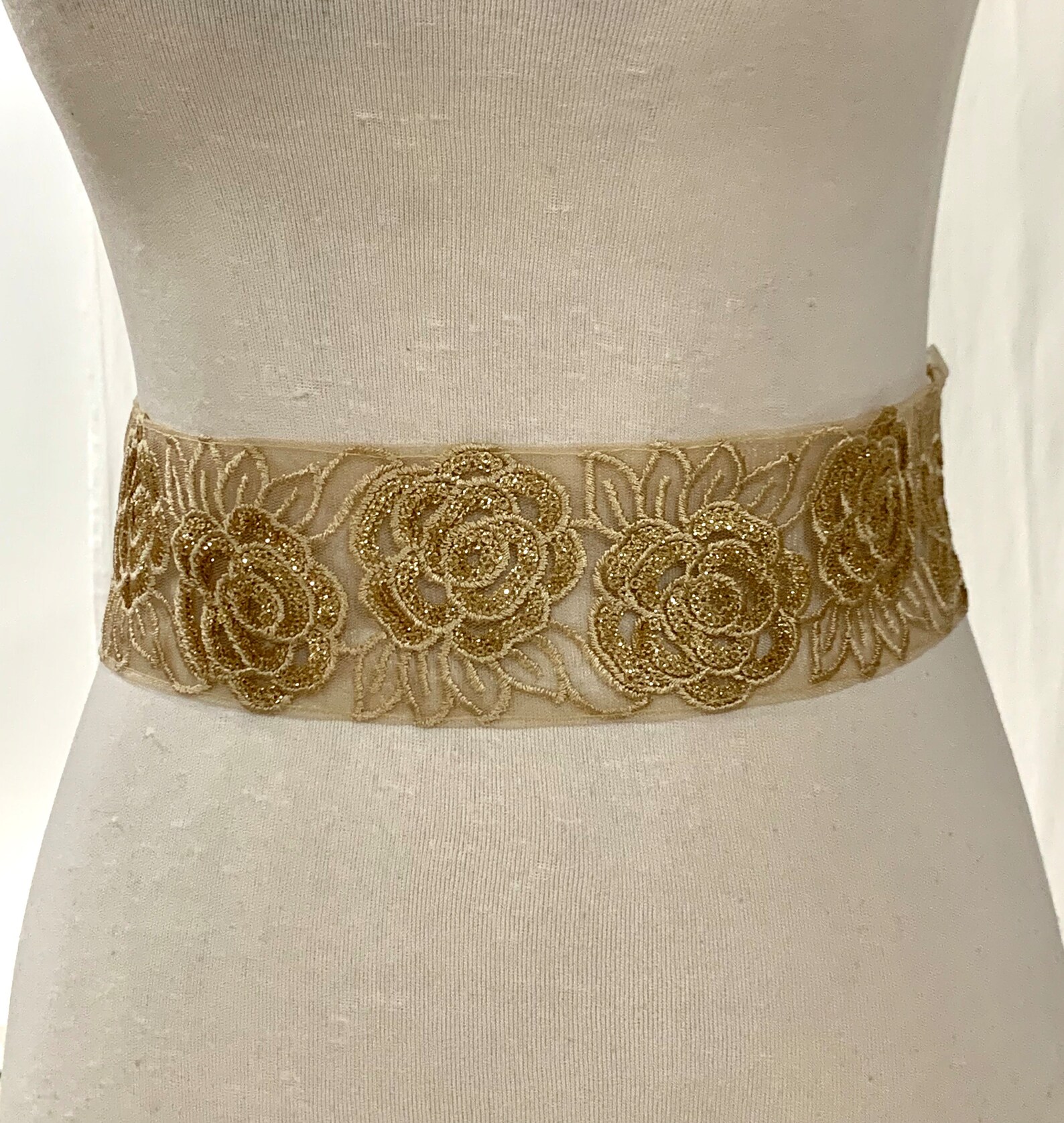 Gold Sequins Trim - Gold Trim - Golden Rose Trim - Tulle Trim ...