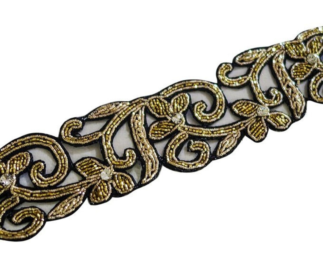 1.9 Yards of Black N Gold Trim,hand Embroidered Golden Trim, Cut-work ...