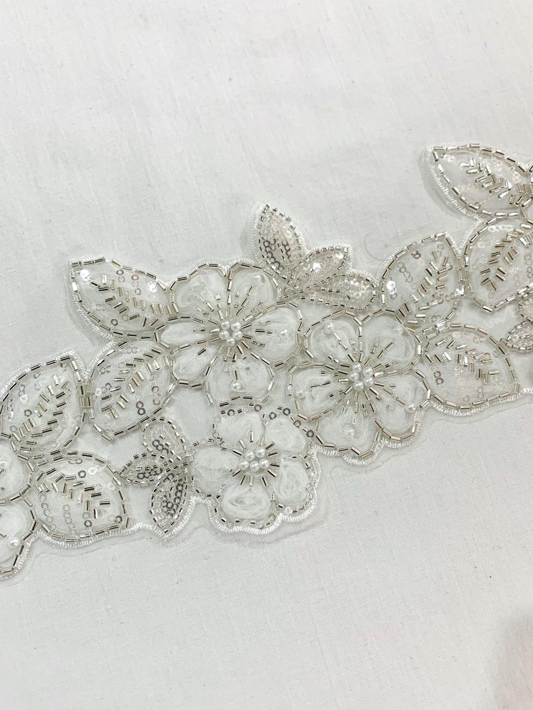 White N Silver Bridal Trim, Hand Embroidered Trim, Luxurious Trim, High ...