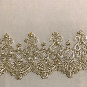White Sheer Cut Work Trim With Cream and Gold Embroidery - Etsy