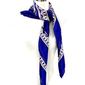 Blue Square Scarf/ Navy Blue Base Scarf/ Viscose Printed/ Blue N White ...