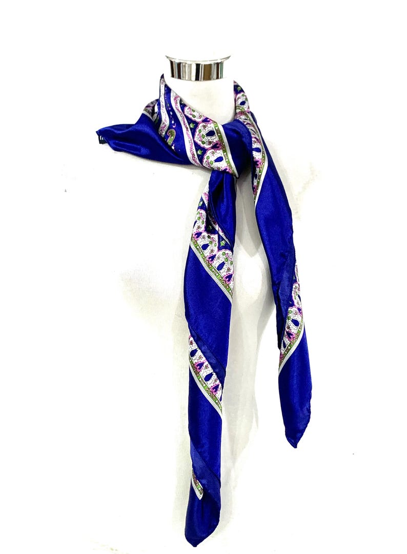 Blue Square Scarf/ Navy Blue Base Scarf/ Viscose Printed/ Blue N White ...