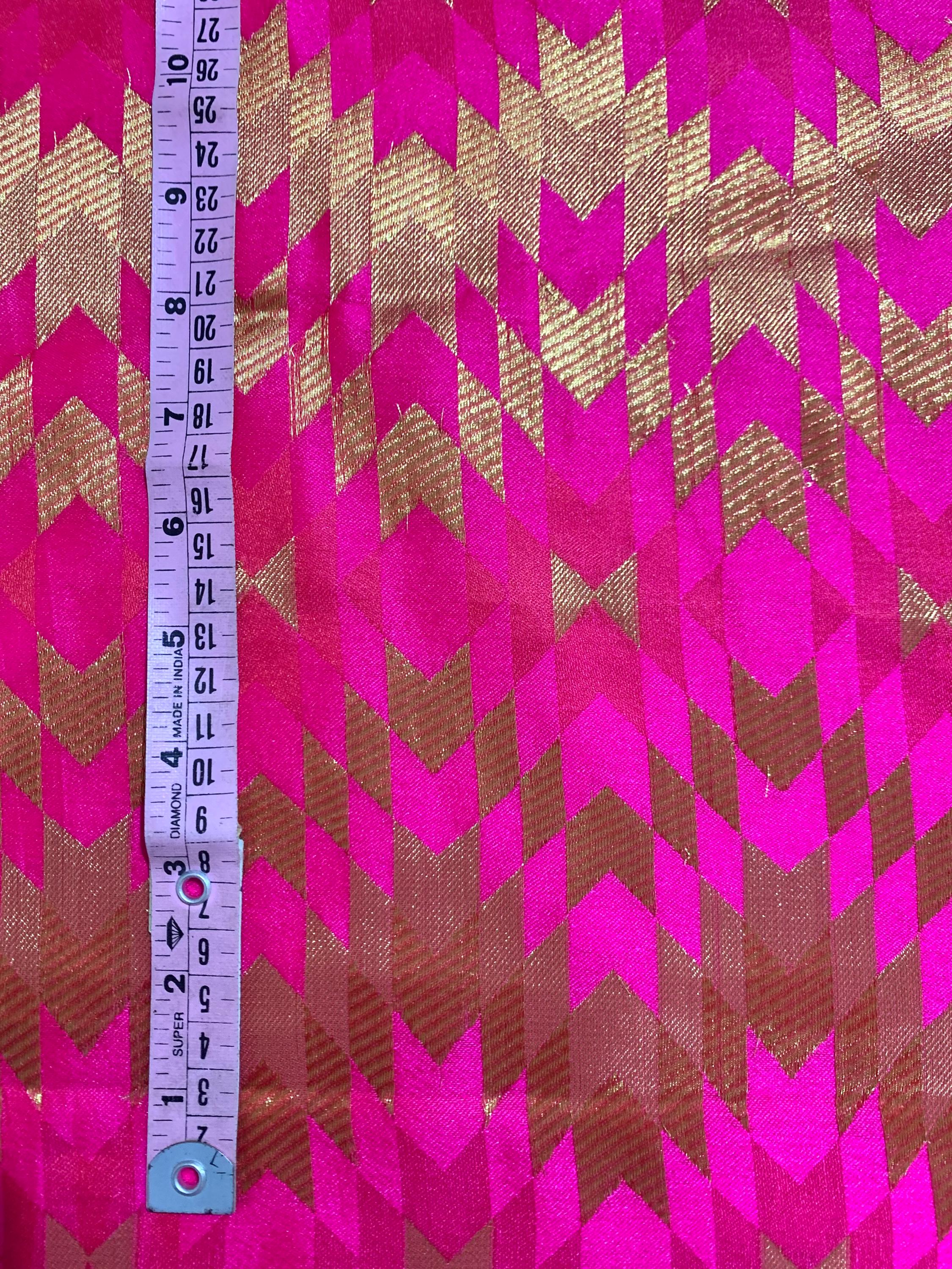 Hot Pink N Gold Fabric, Hot Pink Art Silk Brocade, Zigzag Patternfabric ...