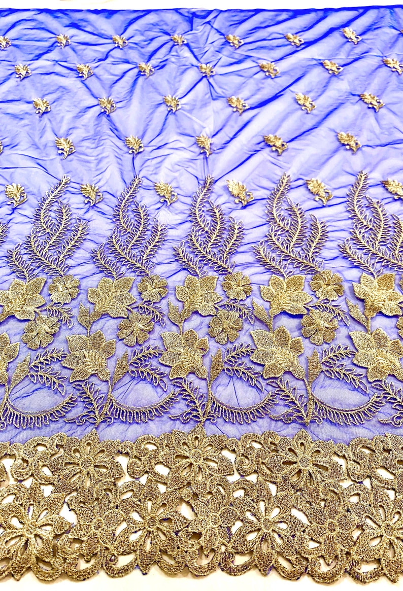 Blue Tulle Fabric, Royal Blue N Gold Fabric, Floral Formal Wear Fabric ...