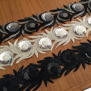 Black Beaded Trim, 3 Dimensional Trim, Hand Embroidered Trim, Formal ...