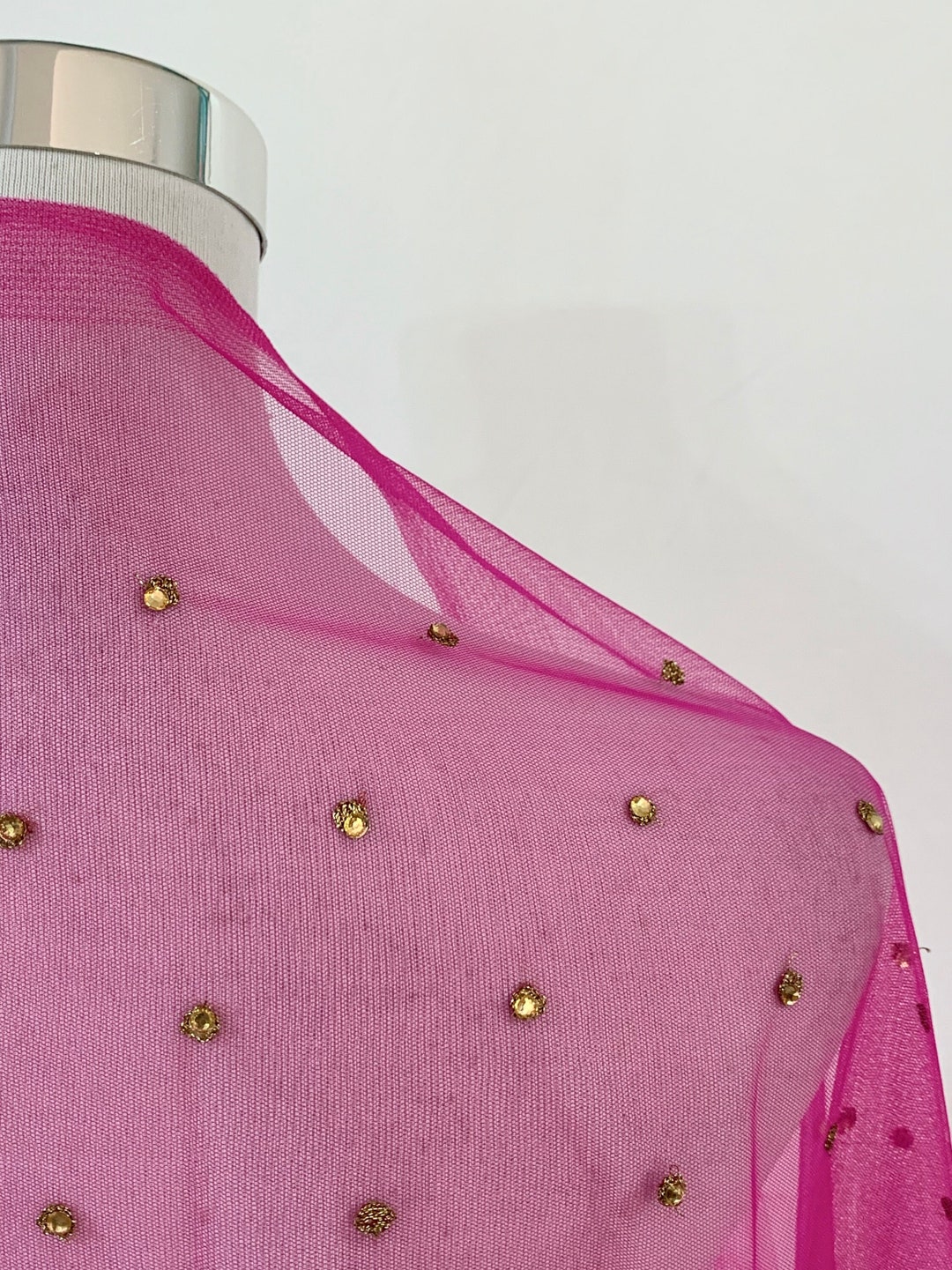 Hot Pink N Gold Fabric, Polka Dot Tulle Fabric, Rhinestone Polka Dots ...