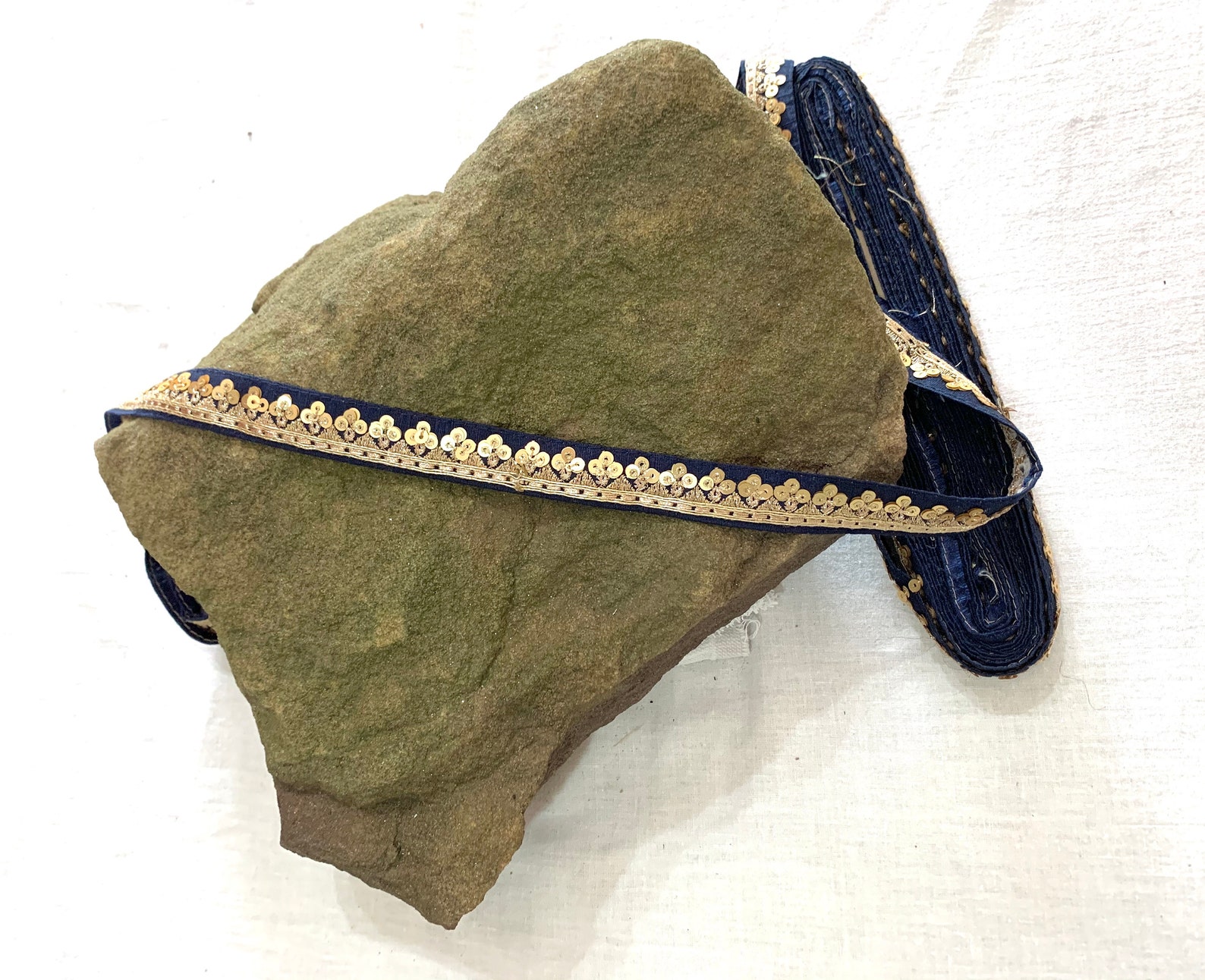 2 Yards of Blue N Gold Trim, Navy Blue N Gold Trim, Gold Metallic ...