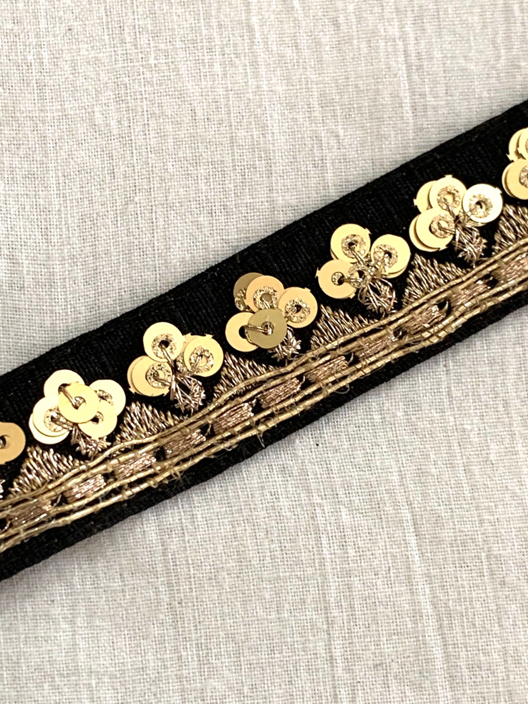 3 Yards of Black N Gold Trim, Gold Metallic Embroidered Trim, Border ...
