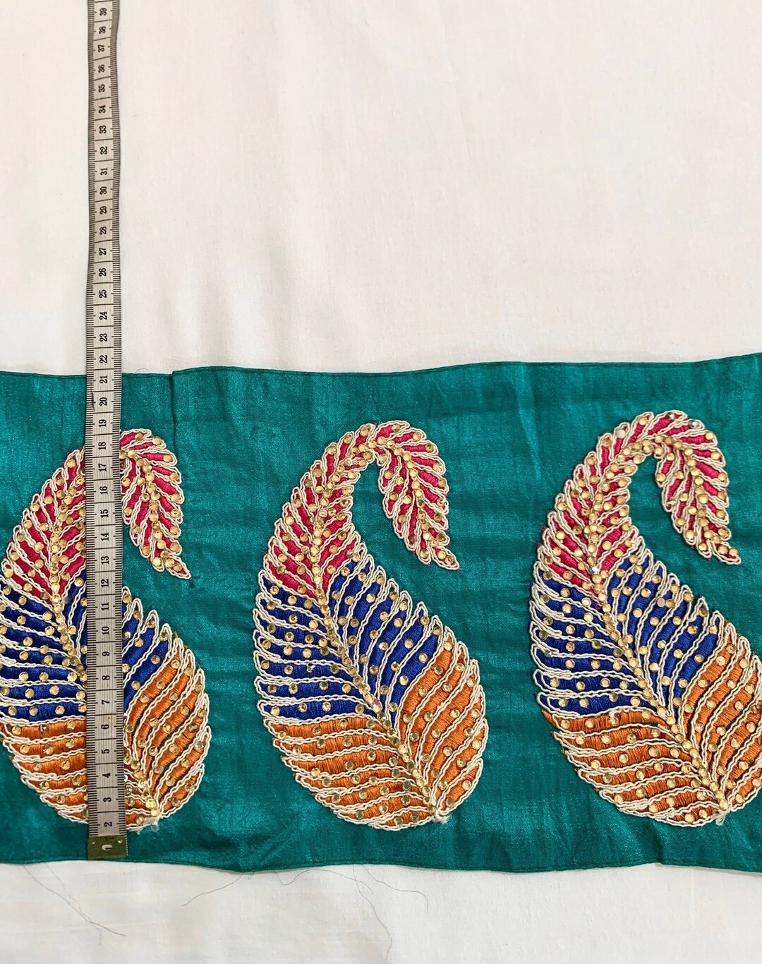 Extra Wide Blue Silk Trim, Colourful Hand Embroidered Trim, Formal Wear ...