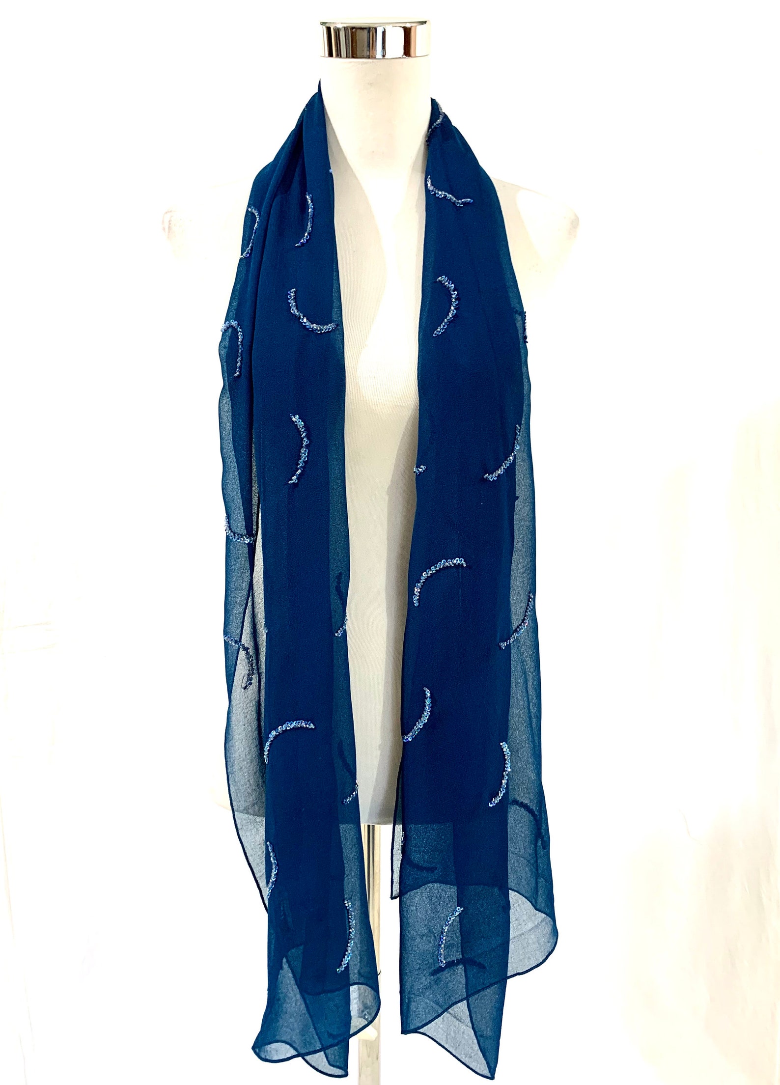 Teal Blue Georgette Shawl, Hand Embroidered Teal Blue Shawl, Hijab ...