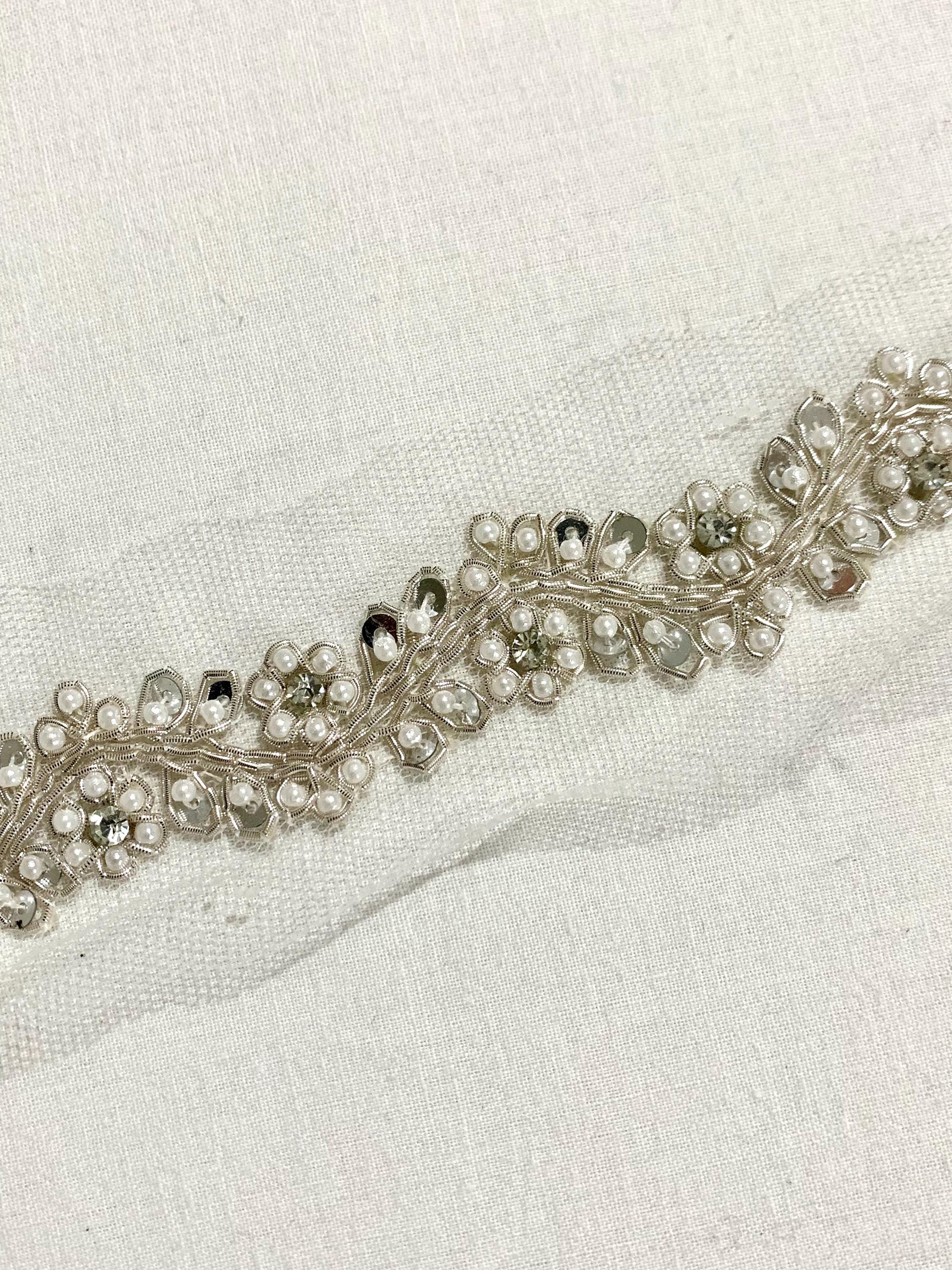 Silver Formal Trim, Hand Embroidered Designer Trim, Evening Wear Border ...