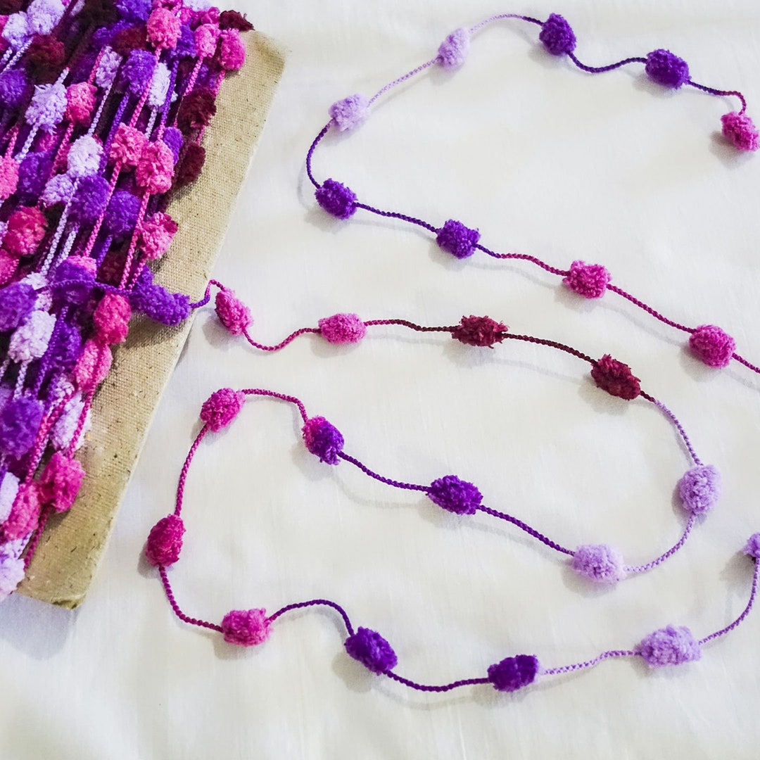 2 Yards of Purple & Pink Trim, Pom Pom Trim, Purple N Pink Pop Craft ...