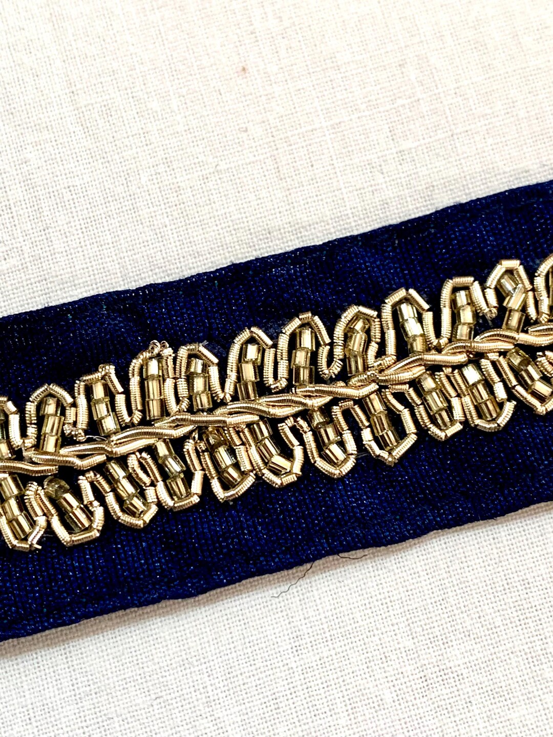 Navy Blue Art Silk Trim, Navy N Gold Trim, Hand Embroidered Trim, DIY ...