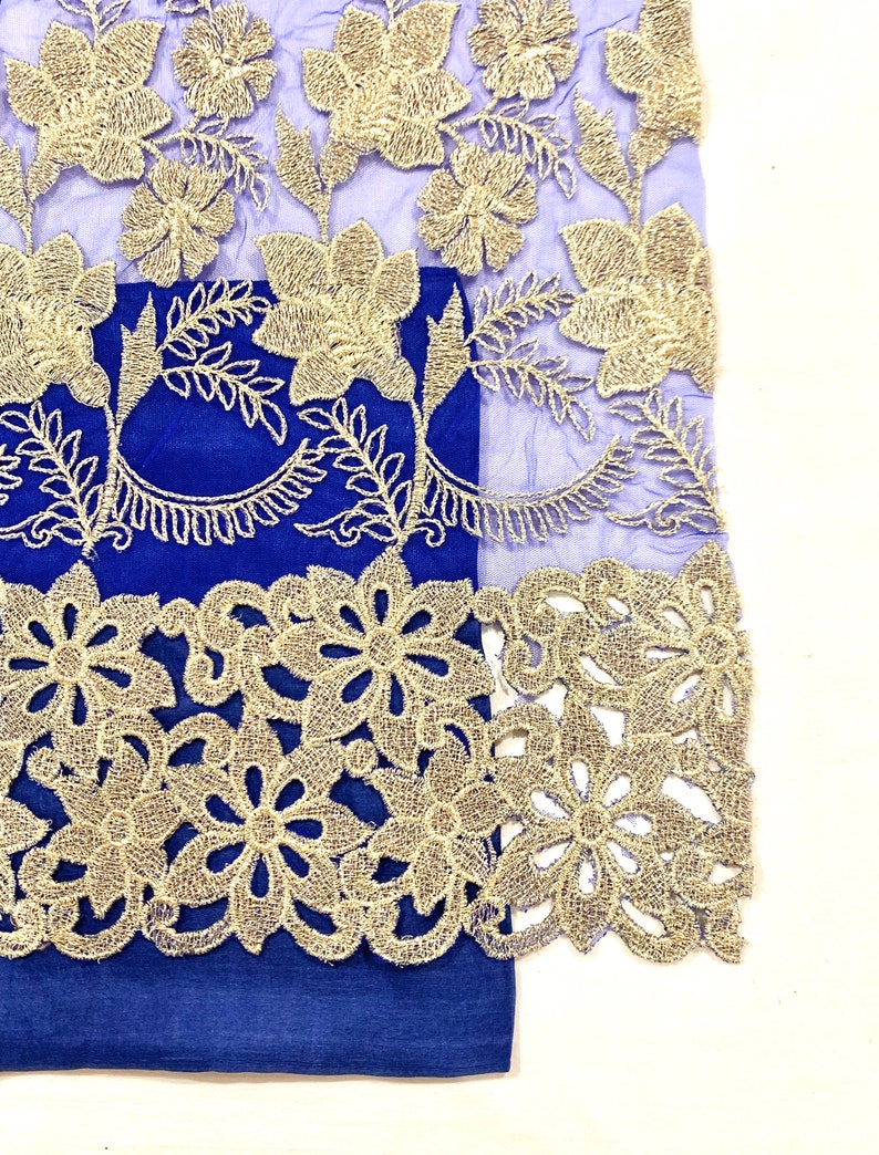 Blue Tulle Fabric, Royal Blue N Gold Fabric, Floral Formal Wear Fabric ...