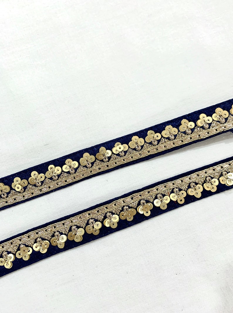 2 Yards of Blue N Gold Trim, Navy Blue N Gold Trim, Gold Metallic ...
