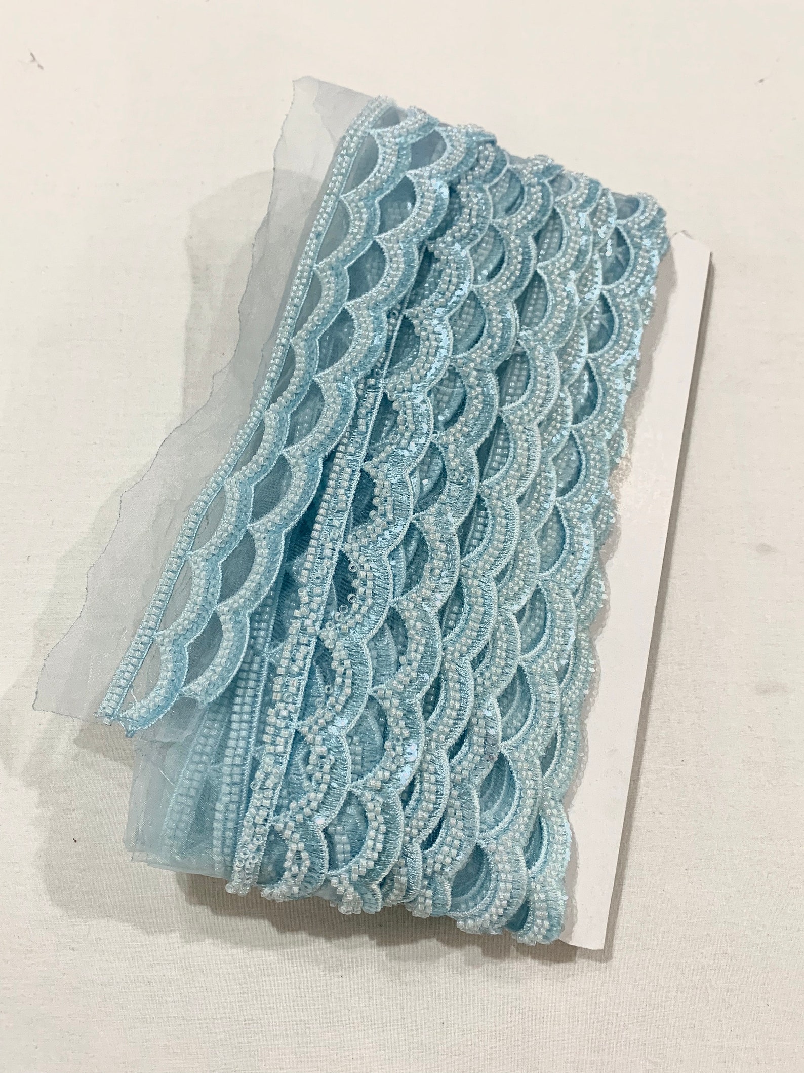 Blue Beaded Trim, Light Blue Embroidered Trim, Border Trim, Fashion ...