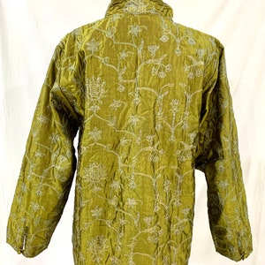 Green Silk Jacket, Olive Green Reversible Jacket, Hand Block Printed ...