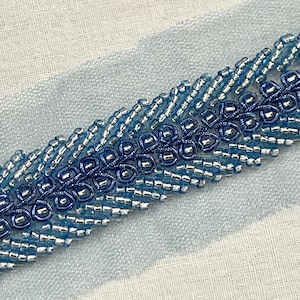 Blue Hand Beaded Trim, Blue Silver Line Seed Beads Trim, Fashion Trim ...