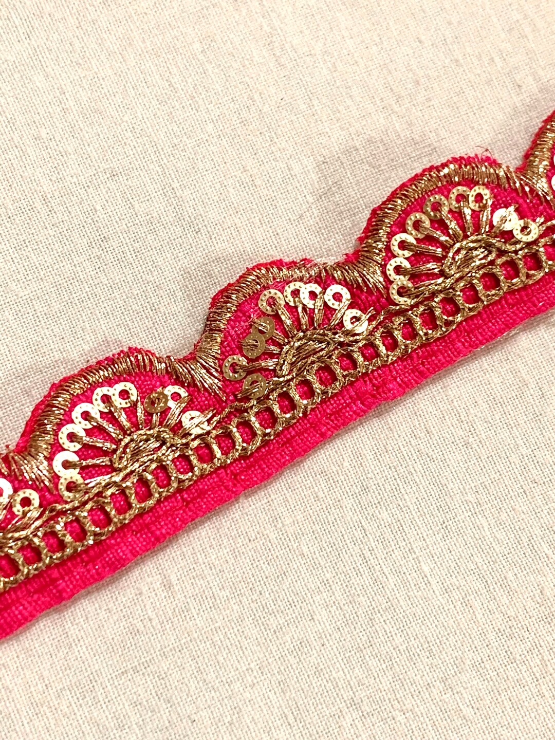 2 Yards of Hot Pink N Gold Trim, Hot Pink Embroidered Trim, Edging Trim ...