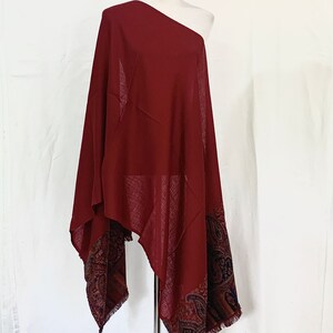 Red Pure Wool Shawl, Red N Black Winter Shawl, Hand Woven Paisley Shawl ...