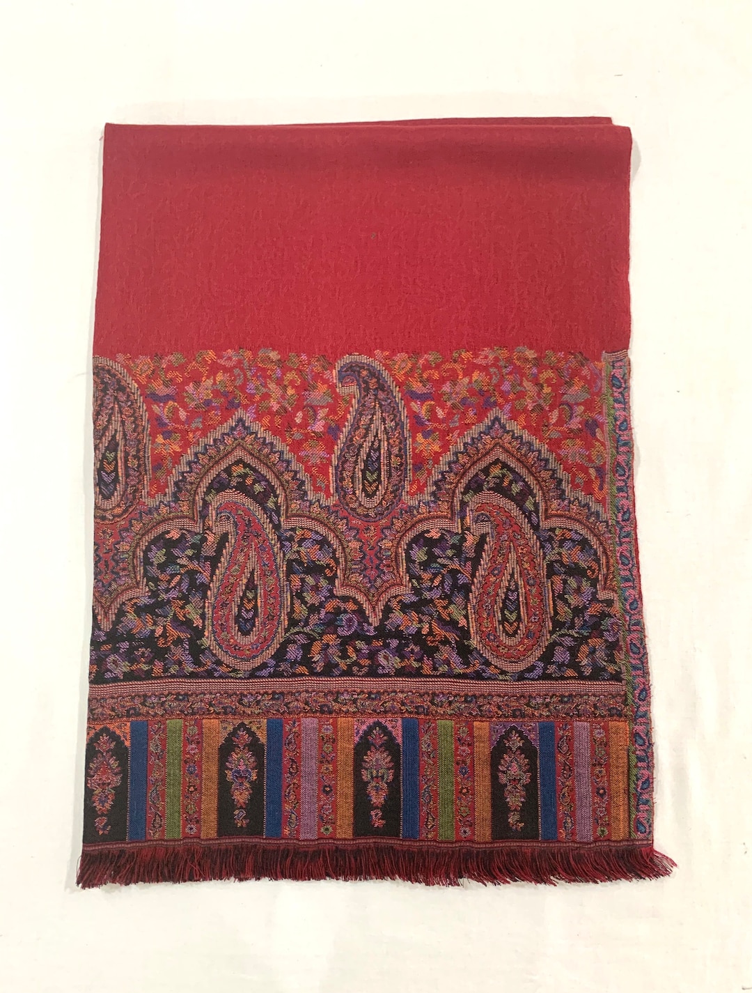 Red Pure Wool Shawl, Red N Black Winter Shawl, Hand Woven Paisley Shawl ...