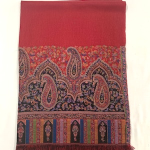 Red Pure Wool Shawl, Red N Black Winter Shawl, Hand Woven Paisley Shawl ...