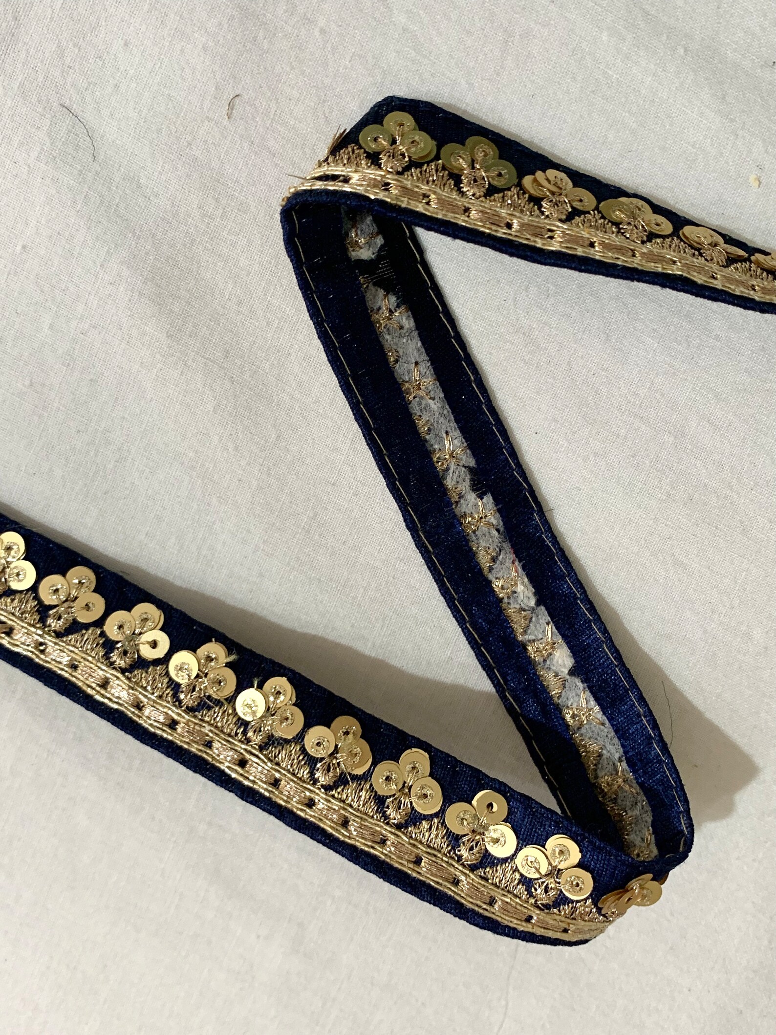 2 Yards of Blue N Gold Trim, Navy Blue N Gold Trim, Gold Metallic ...