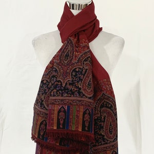 Red Pure Wool Shawl, Red N Black Winter Shawl, Hand Woven Paisley Shawl ...
