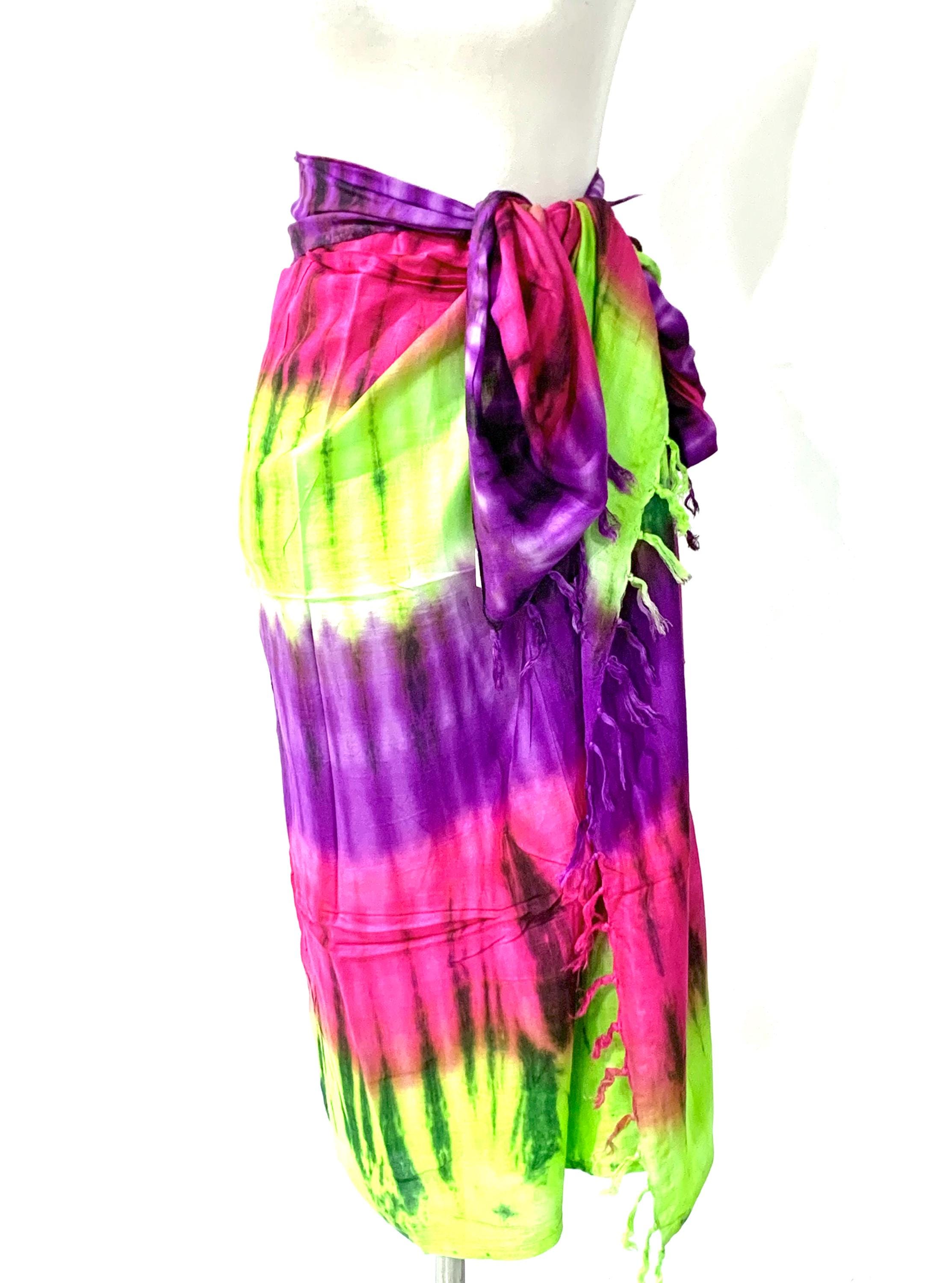 Purple Sarong Shawl, 100% Viscose, Purple Pink Tie Dye Beach Wear ...