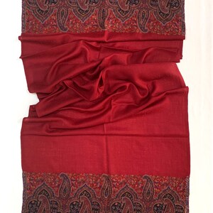 Red Pure Wool Shawl, Red N Black Winter Shawl, Hand Woven Paisley Shawl ...