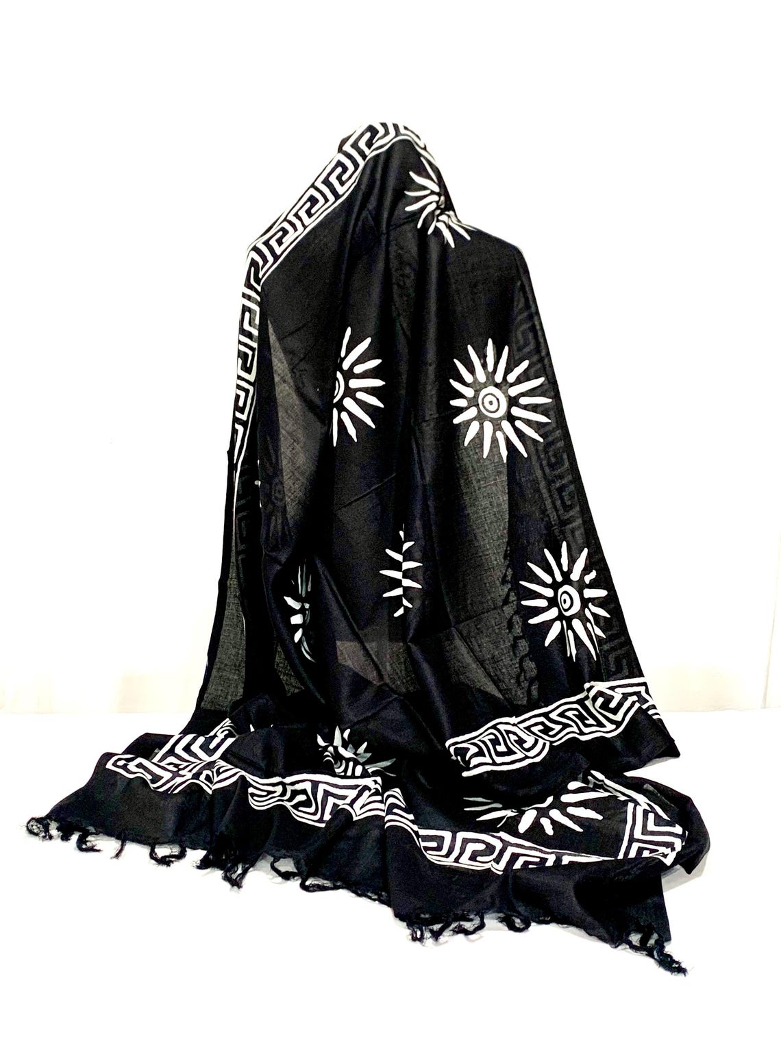 Black Sarong Shawl, 100% Viscose, Black N White Beach Wear Shawl, Women ...