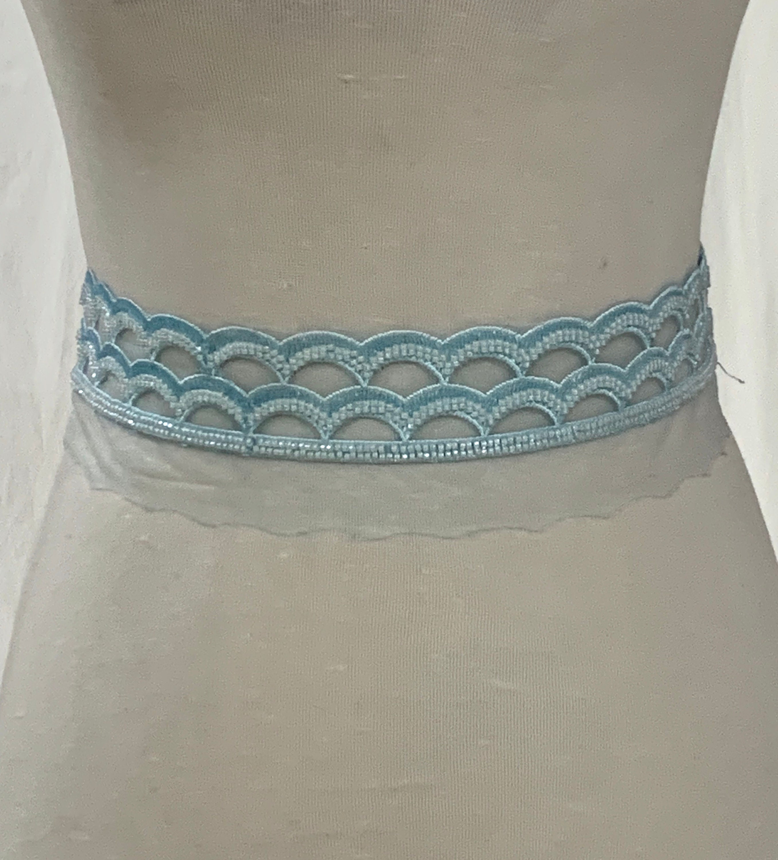 Blue Beaded Trim, Light Blue Embroidered Trim, Border Trim, Fashion ...