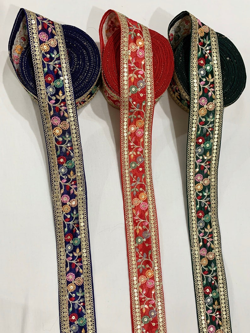 Red Embroidered Trim, Multicolour Trim, Evening Wear Trim, Border Trim ...