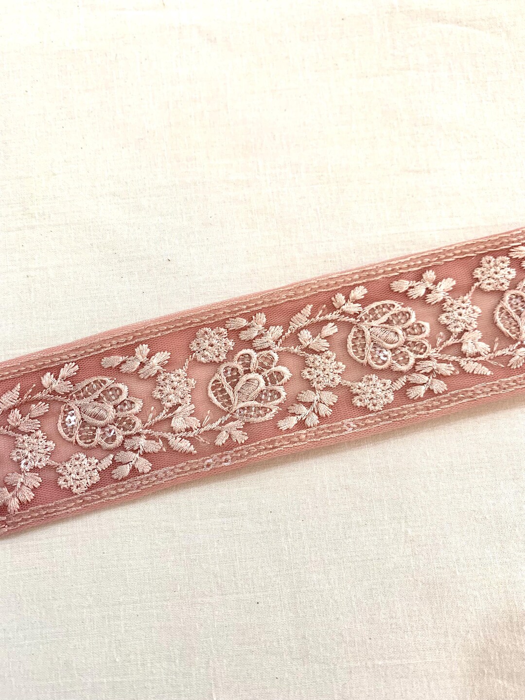 Dusty Pink Trim, Pink Embroidered Trim, Luxurious Tulle Border Trim ...