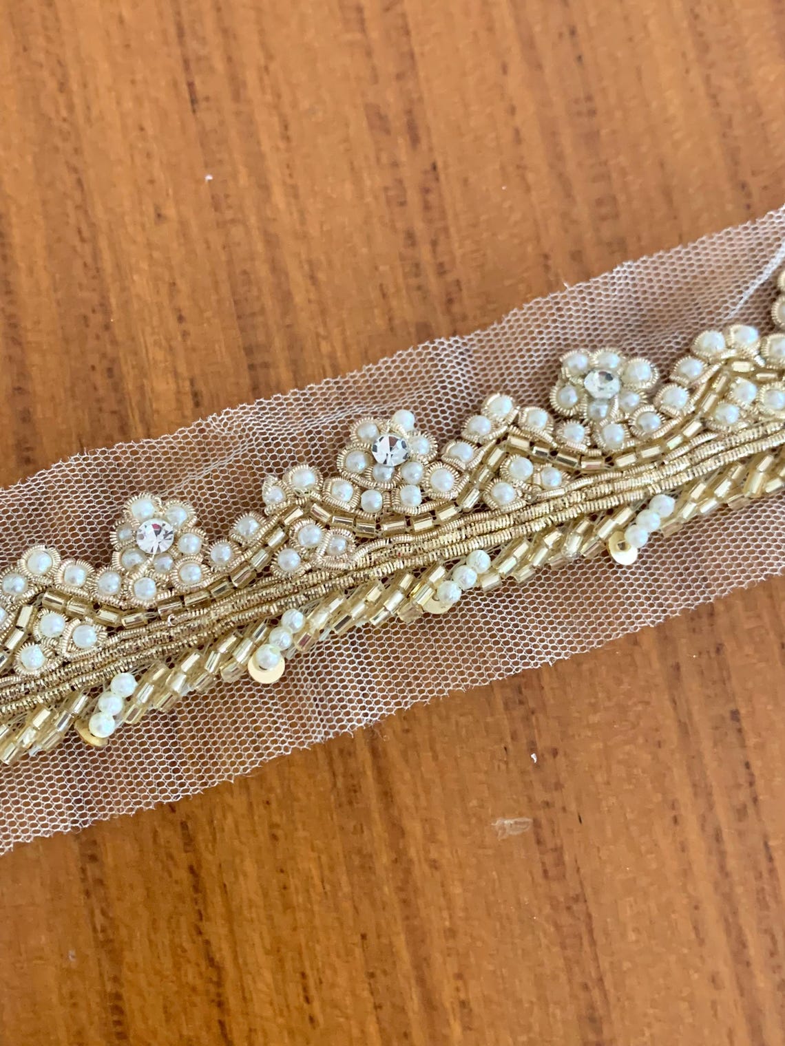 Golden Formal Trim, Hand Embroidered Designer Trim, Evening Wear Border ...