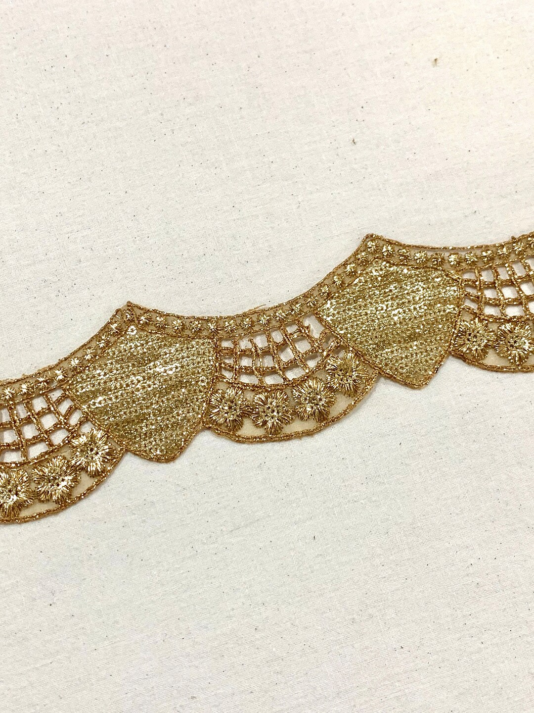 Gold Embroidered Trim, Scalloped Golden Cut Work Trim, Golden Edging ...