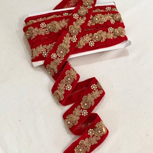 Red N Gold Trim, Formal Wear Red Velvet Trim, Antique Gold Hand ...