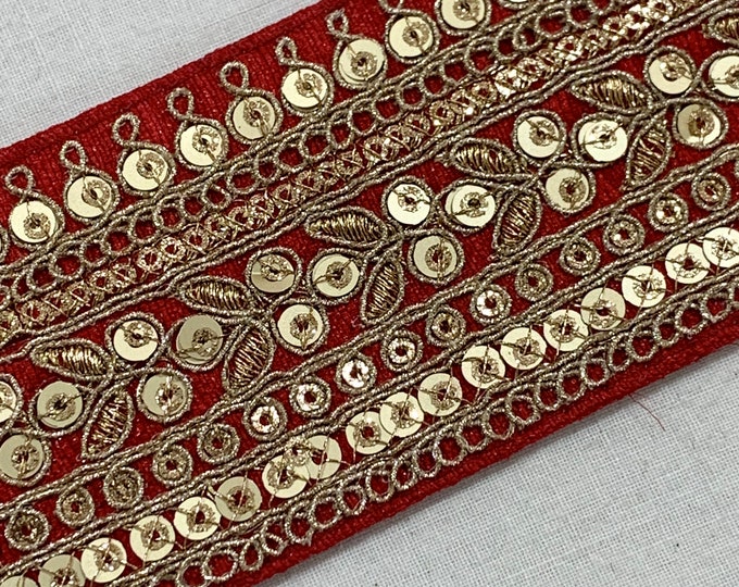 Red N Gold Trim, Embroidered Border Trim, Red N Gold Fashion Trim ...