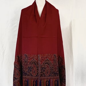 Red Pure Wool Shawl, Red N Black Winter Shawl, Hand Woven Paisley Shawl ...