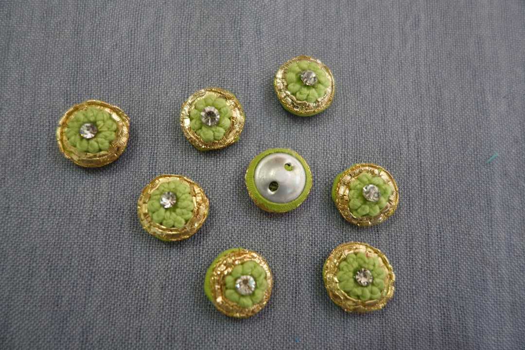 Crystal Buttons - Hand Embroidered Button - Soft Mint Green Gold ...