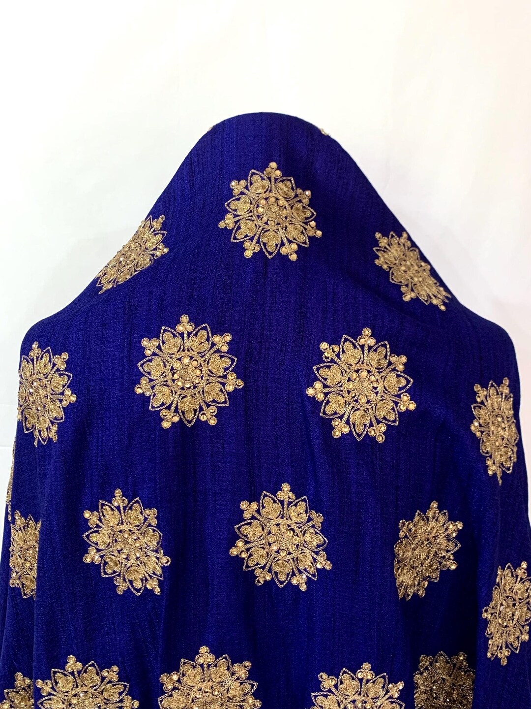 Navy Blue Fabric - Blue Art Silk Fabric - Blue N Gold Embroidered ...