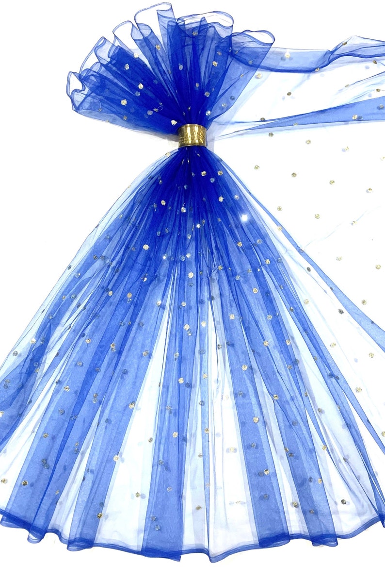 Royal Blue Fabric, Polka Dot Tulle Fabric, Golden Sequins Embroidered ...