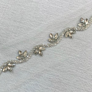 Silver Bridal Trim, Silver Crystal Trim, Silver Hand Beaded Trim, Trim for Bridal Belt, Hand ...