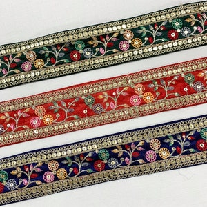 Navy Blue Embroidered Trim, Multicolour Trim, Evening Wear Trim, Border ...