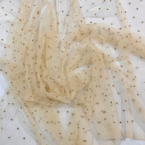 Goldener Tüll-Stoff, Tupfen-Tüll-Stoff, Goldener Strass-Tupfen ...