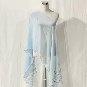 Soft Blue Shawl, Soft Blue N Silver Georgette Shawl, Blue Mirror Shawl ...