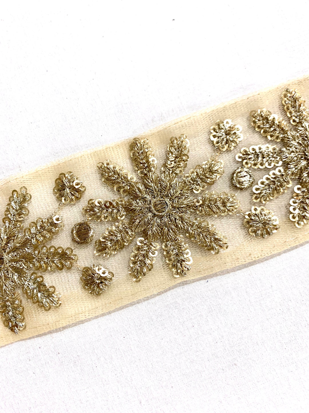 Light Gold Trim, Goldentulle Trim, Embroidered Trim, Sequins Trim ...