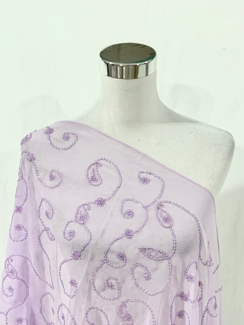Soft Purple Georgette Shawl, Hand Beaded Georgette Shawl, Formal Wear ...